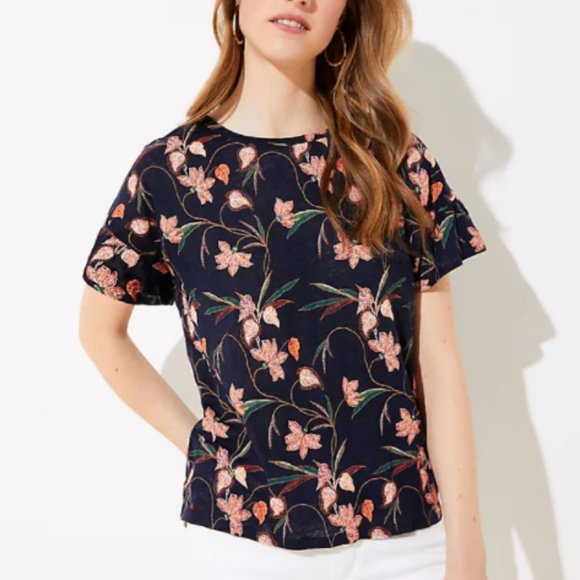 LOFT | Tops | Loft Floral Ruffle Sleeve Linen Tee | Poshmark